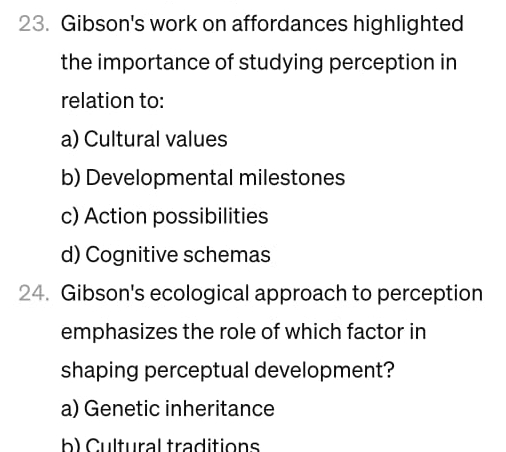 Solved Gibson's work on affordances highlighted the | Chegg.com