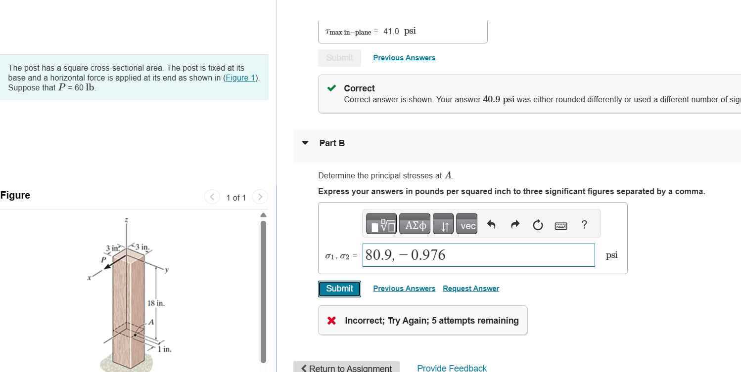 Solved The post has a square cross-sectional area. The post | Chegg.com