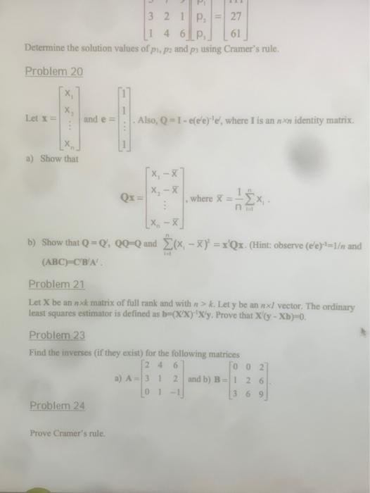 Solved 3 2 1 P = 27 14 6 P. 61 Determine the solution values | Chegg.com