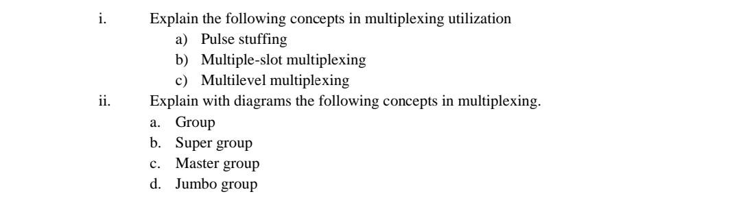 Solved i. Explain the following concepts in multiplexing | Chegg.com