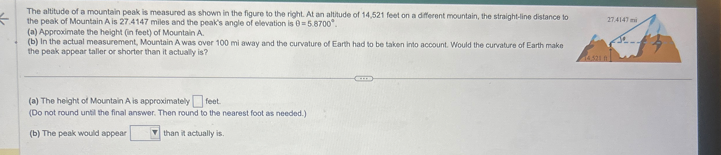 Solved The altitude of a mountain peak is measured as shown | Chegg.com