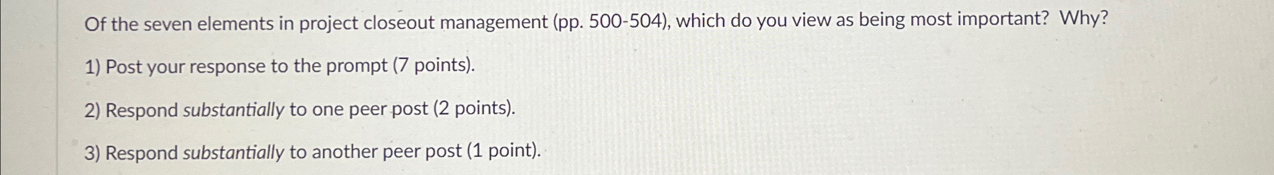 Solved Of the seven elements in project closeout management | Chegg.com