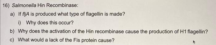 Solved 16) Salmonella Hin Recombinase: a) If fljA is | Chegg.com