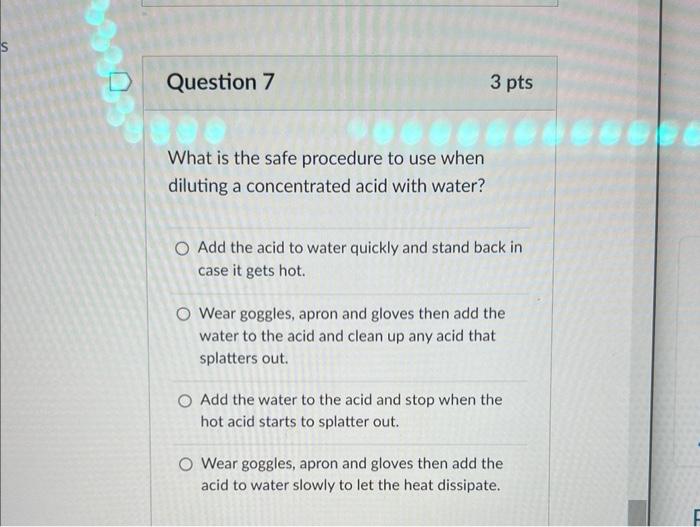 Solved What is the safe procedure to use when diluting a | Chegg.com