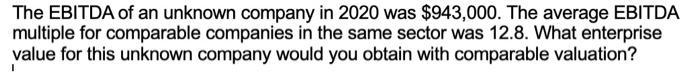 Solved The EBITDA of an unknown company in 2020 was | Chegg.com