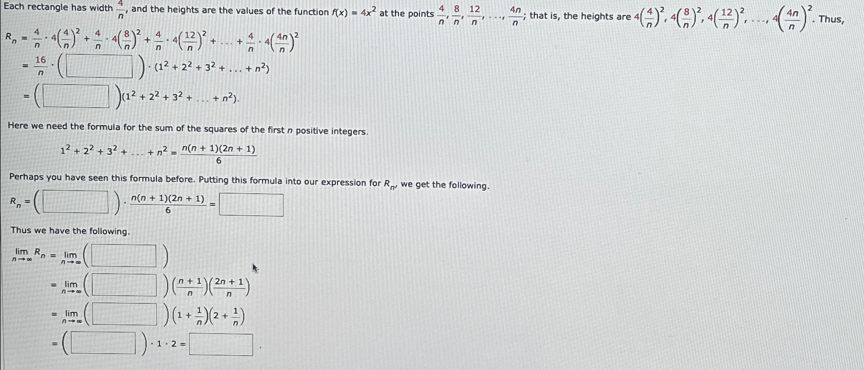 Solved Each rectangle has width 4n, ﻿and the heights are the | Chegg.com