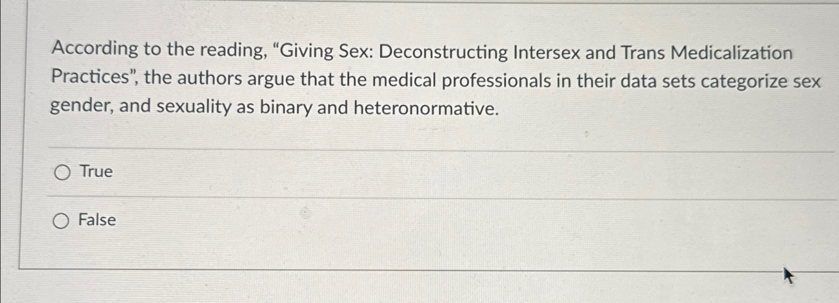 Solved According To The Reading Giving Sex Deconstructing