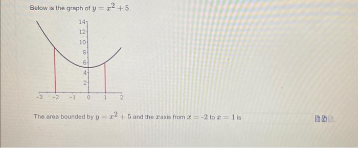 Solved Below is the graph of y = x2 + 5. -3 -2 -1 14- 12- | Chegg.com