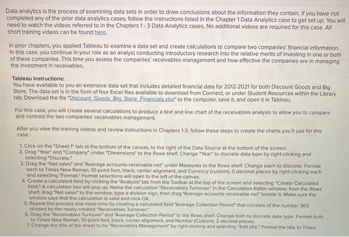 Data analytics is the process of examining data sets | Chegg.com