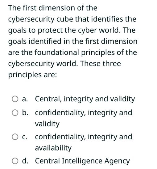 Solved The first dimension of the cybersecurity cube that | Chegg.com