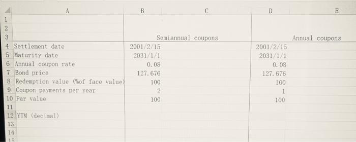 Solved Calculate Ytmdecimal In Excel 9749