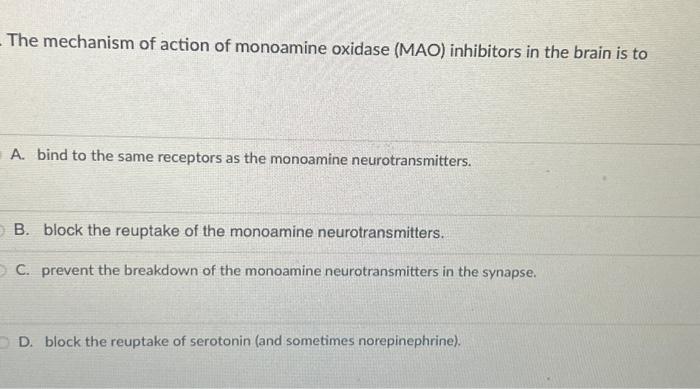 Solved The mechanism of action of monoamine oxidase (MAO) | Chegg.com