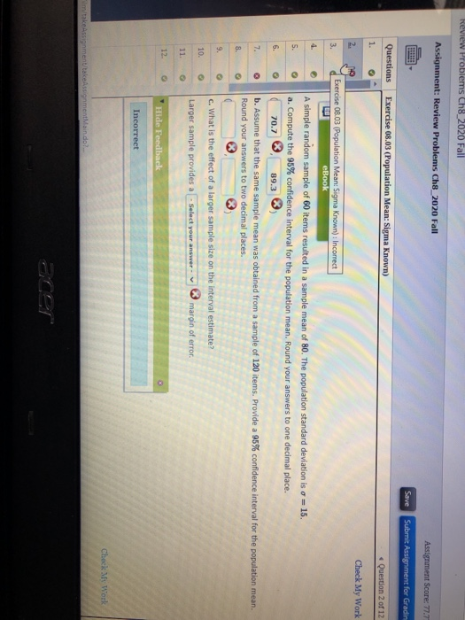 Solved Review Problems Ch8_2020 Fall Assignment: Review | Chegg.com