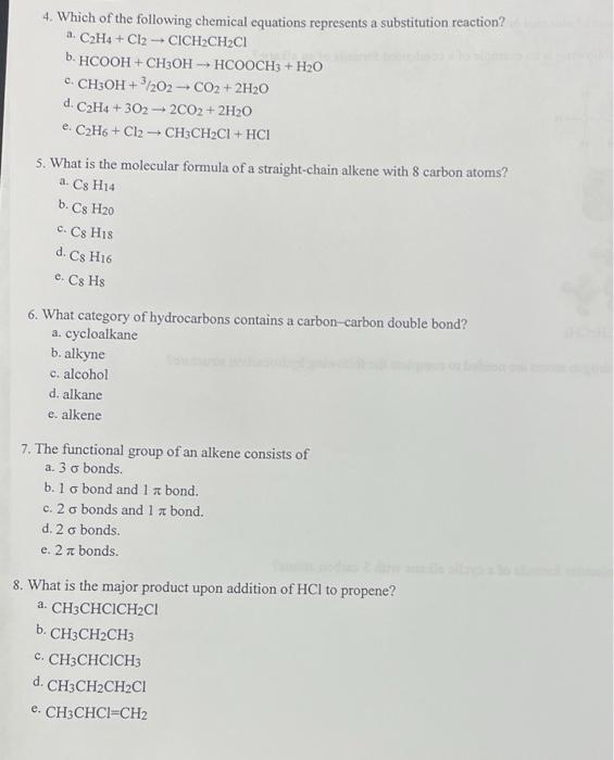 Solved 4. Which of the following chemical equations | Chegg.com