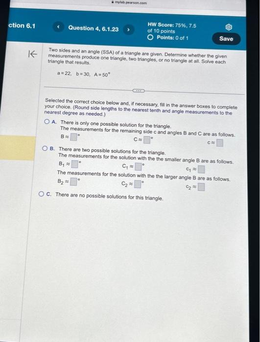 Solved Two sides and an angle (SSA) of a triangle are given. | Chegg.com
