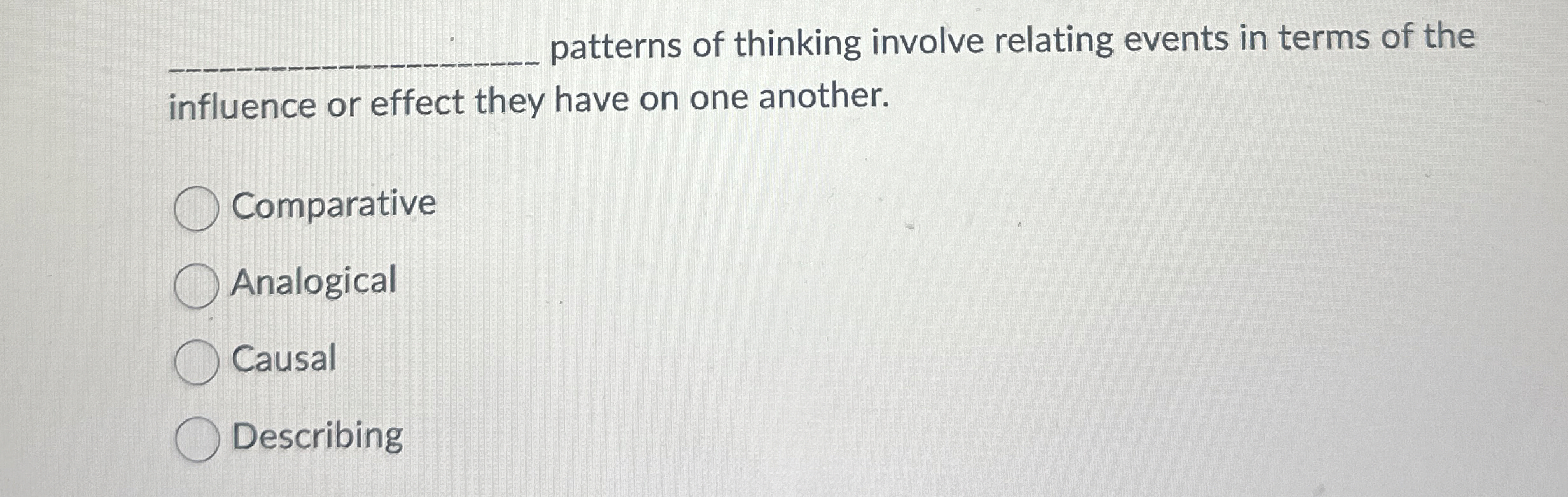 High Quality SOLUTION q, ﻿patterns of thinking involve relating events in | Chegg.com