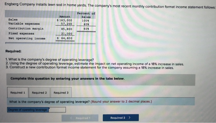 Solved 1. What is the company’s degree of operating | Chegg.com