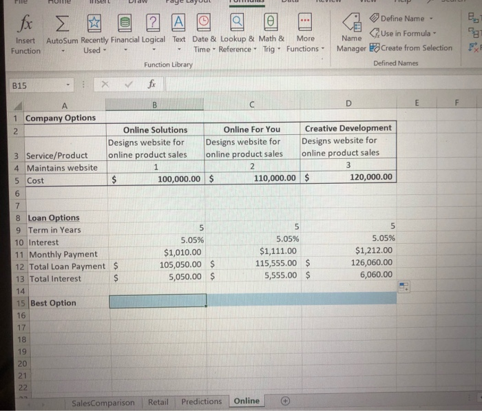 Solved 23 In cells B15:D15, use a logical function to | Chegg.com