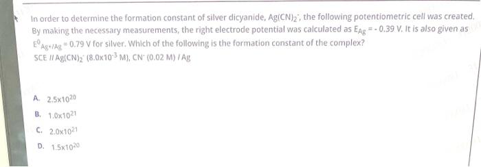 Solved In order to determine the formation constant of | Chegg.com