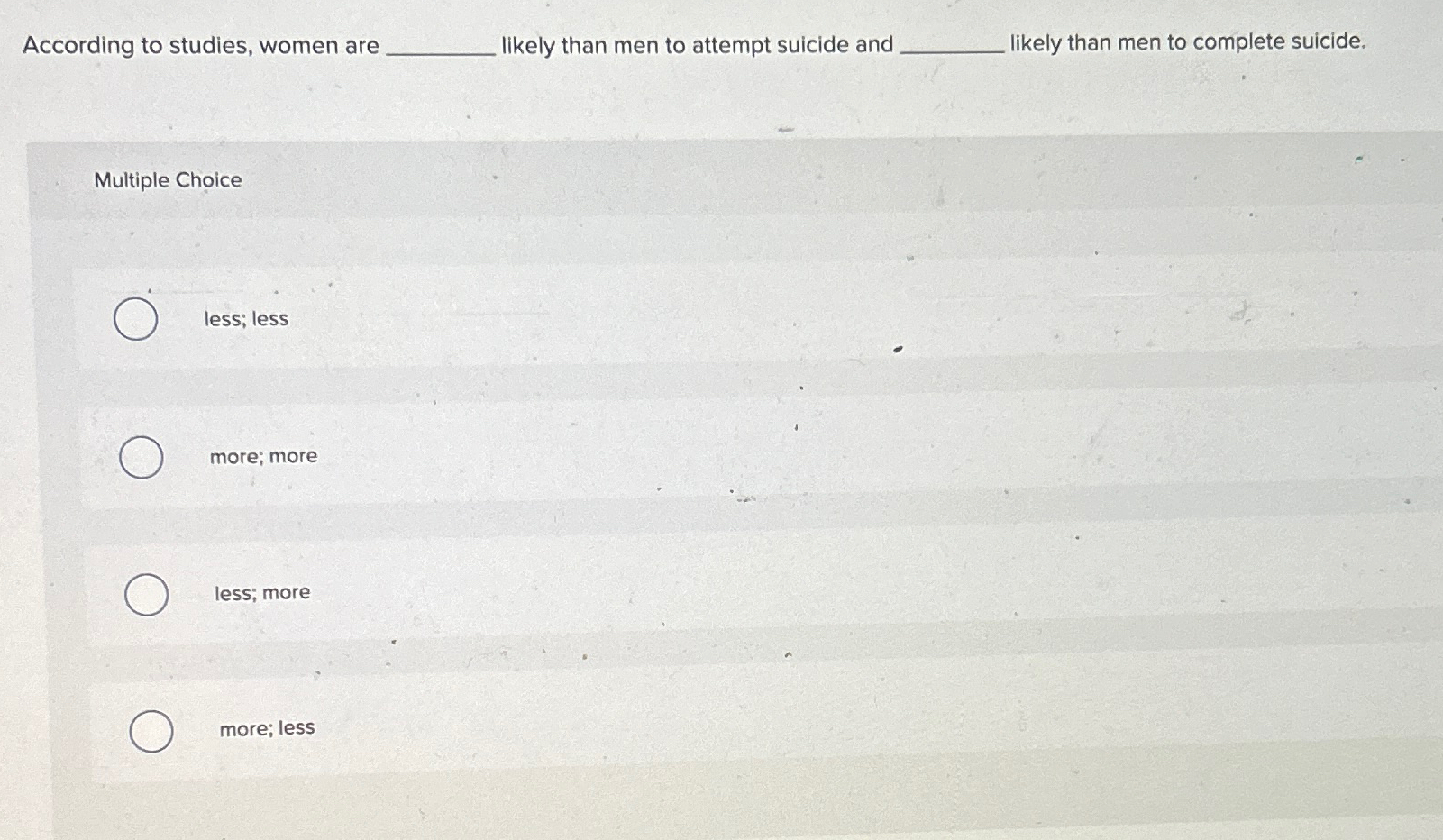 Solved According to studies, women arelikely than men to | Chegg.com