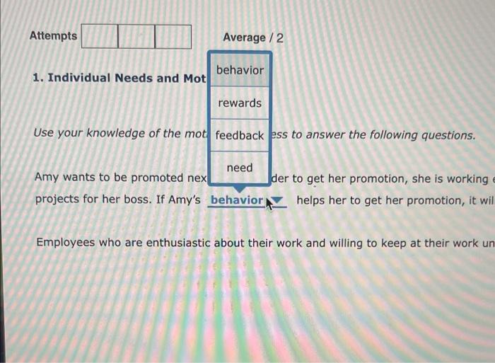 Solved 1. Individual Needs and Motivation Use your knowledge | Chegg.com