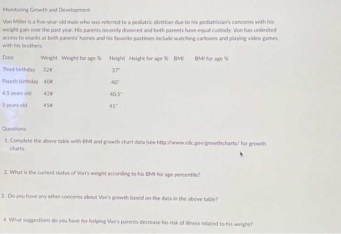 Solved Monitoring Growth and Development Von Miller is a | Chegg.com