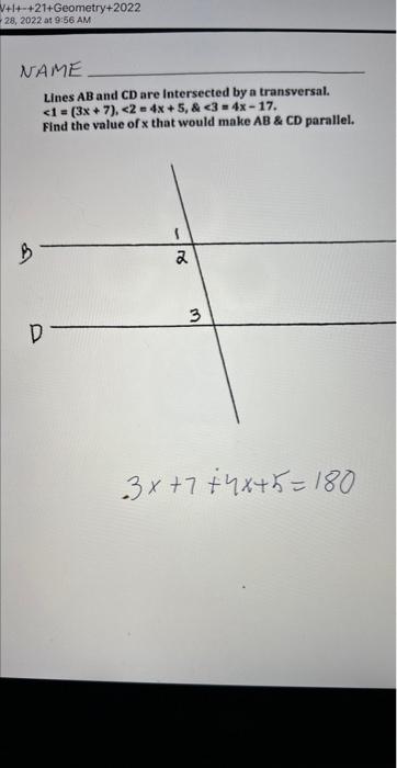 Solved Lines AB and CD are intersected by a transversal. | Chegg.com