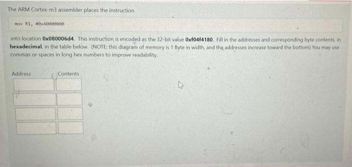 Solved The Arm Cortex M3 Assembler Places The Instruction 