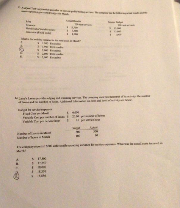 What is the activity variance in the total cons in | Chegg.com