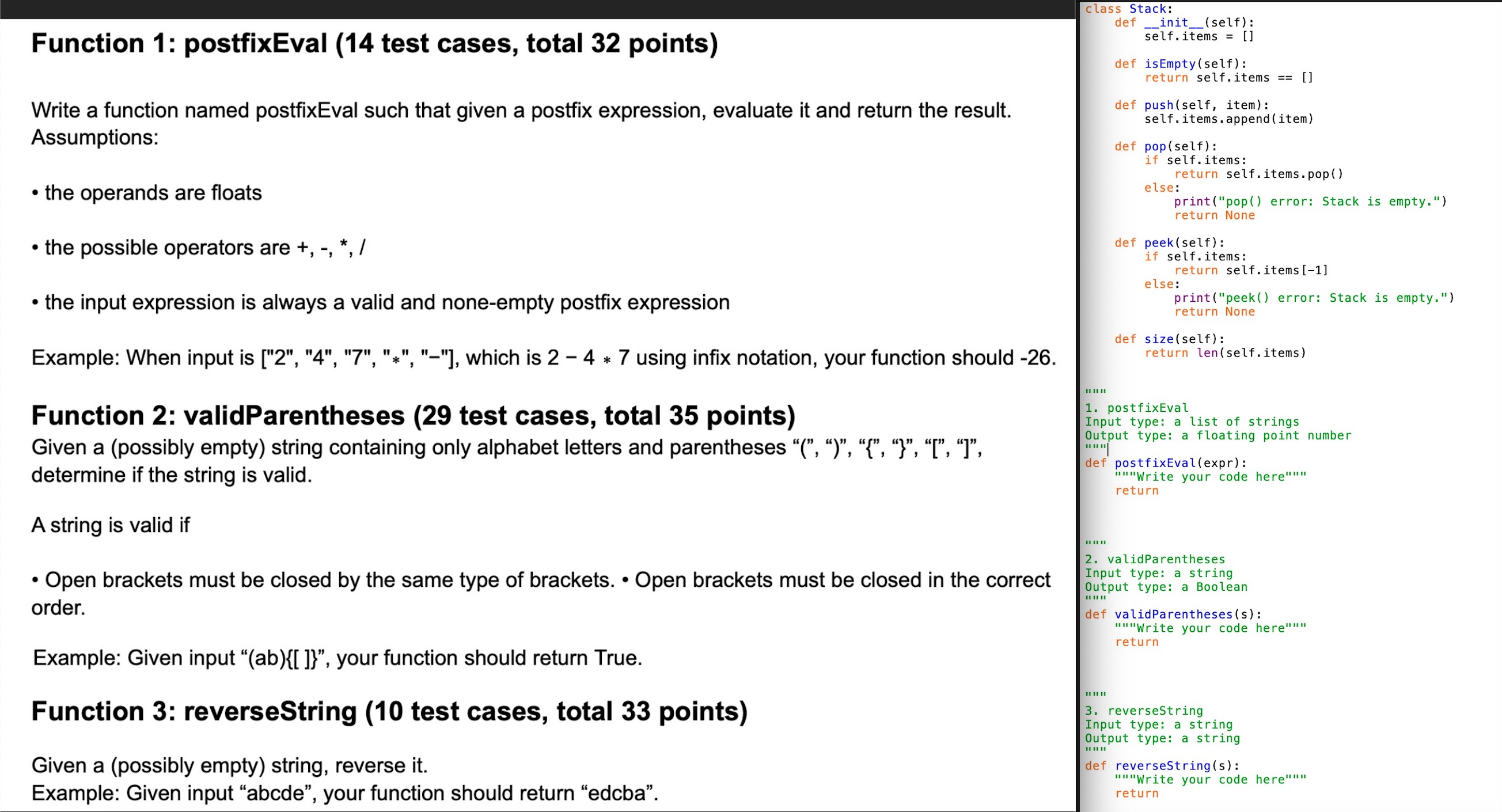 Solved Write a function named postfixEval such that given a | Chegg.com