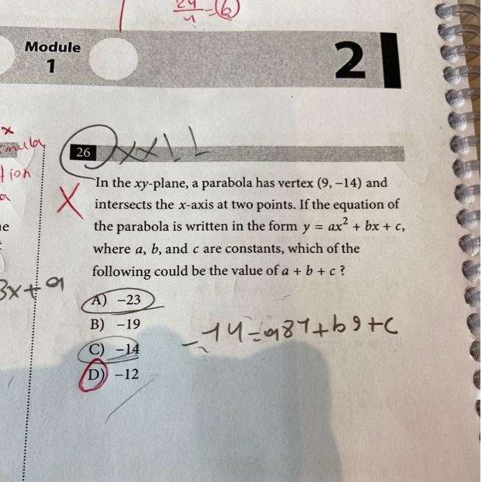 Solved In the xy-plane, a parabola has vertex (9,−14) and | Chegg.com