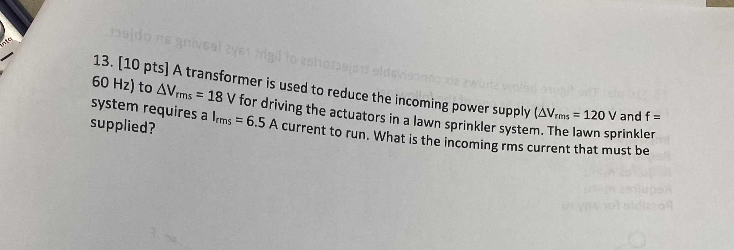 Solved [10 ﻿pts] ﻿A transformer is used to reduce the | Chegg.com