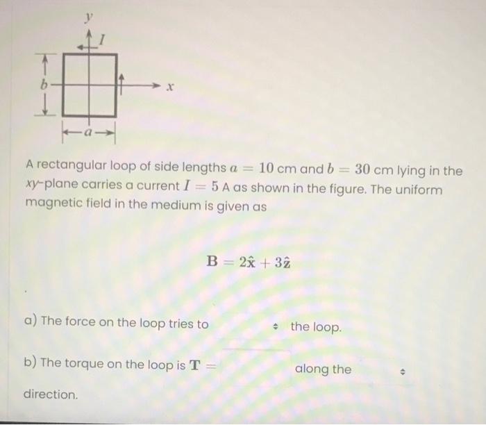 Solved y 1 b A rectangular loop of side lengths a = 10 cm | Chegg.com
