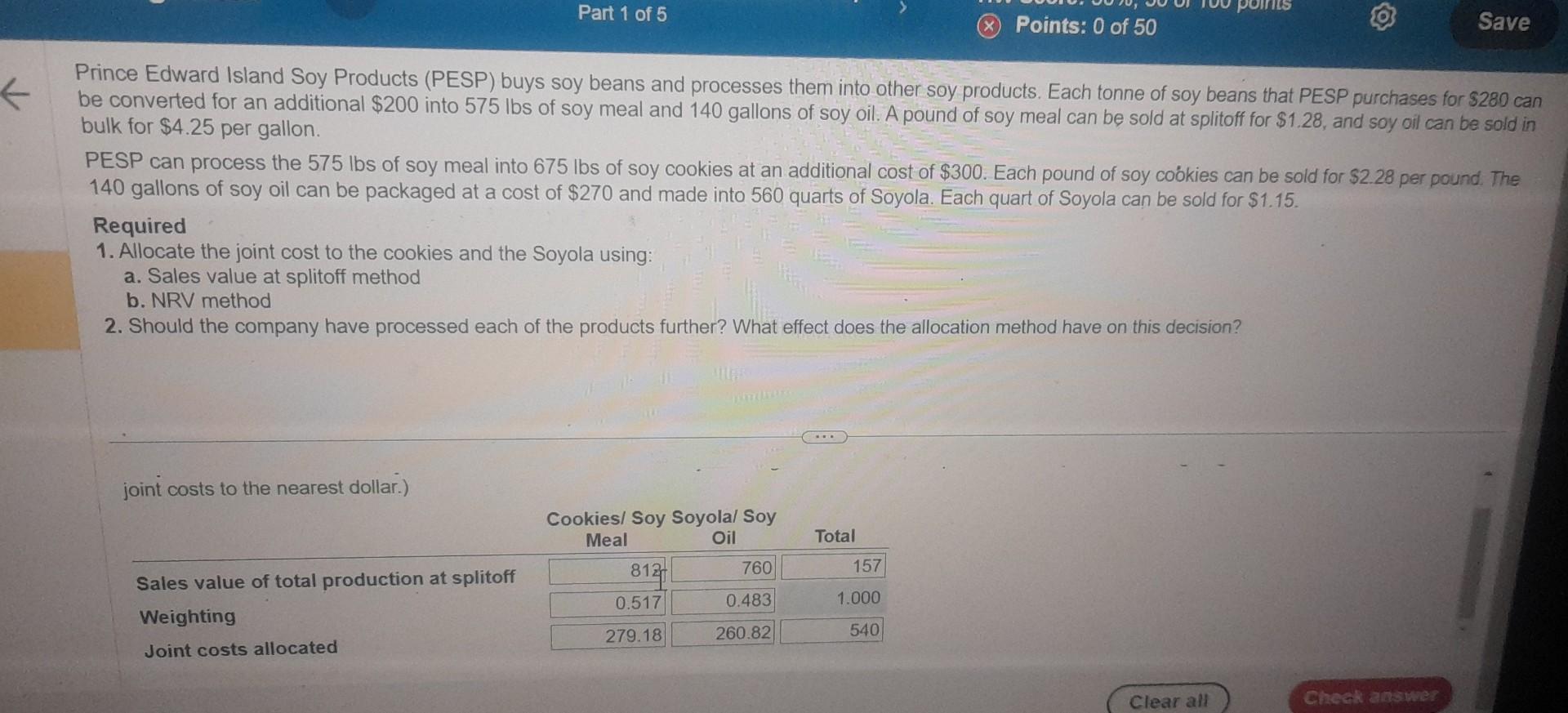 Solved Prince Edward Island Soy Products (PESP) buys soy | Chegg.com