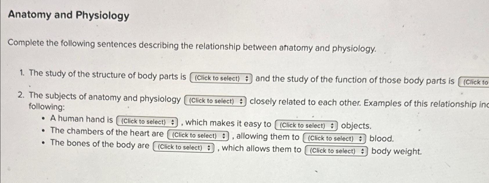 Solved Anatomy and PhysiologyComplete the following | Chegg.com