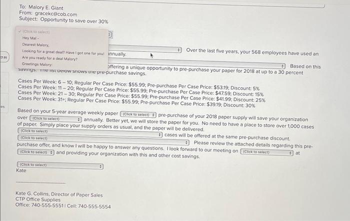 Required information PERSUASIVE MESSAGE - SALES . . . | Chegg.com