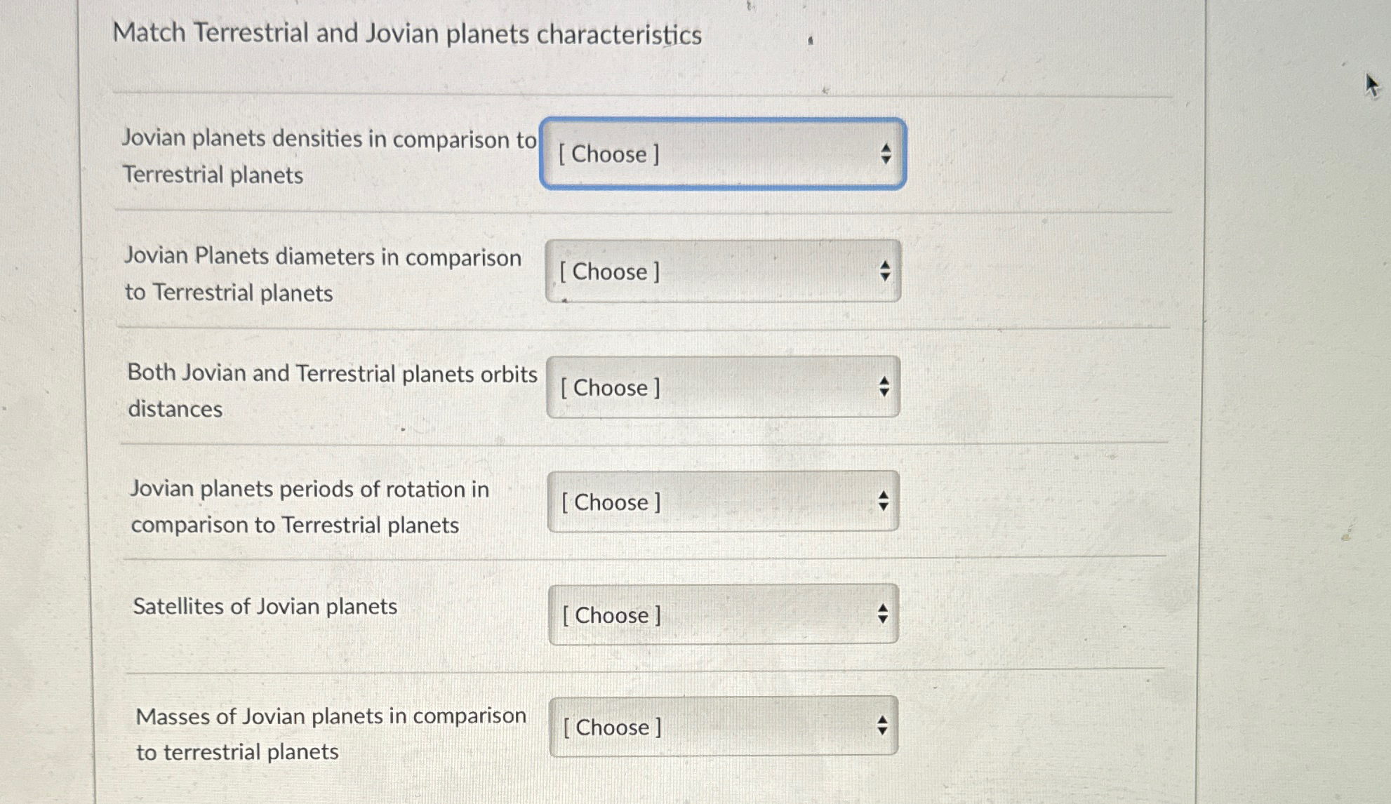 Solved Match Terrestrial and Jovian planets | Chegg.com