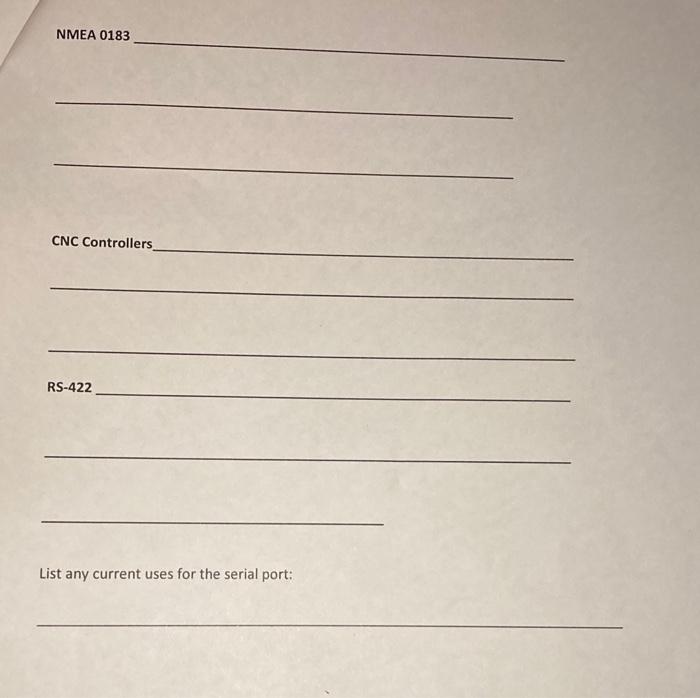Solved NMEA 0183 CNC Controllers RS-422 List any current | Chegg.com