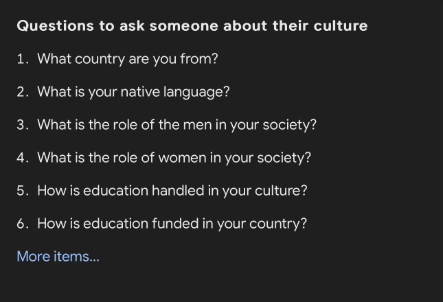Solved Questions to ask someone about their cultureWhat | Chegg.com