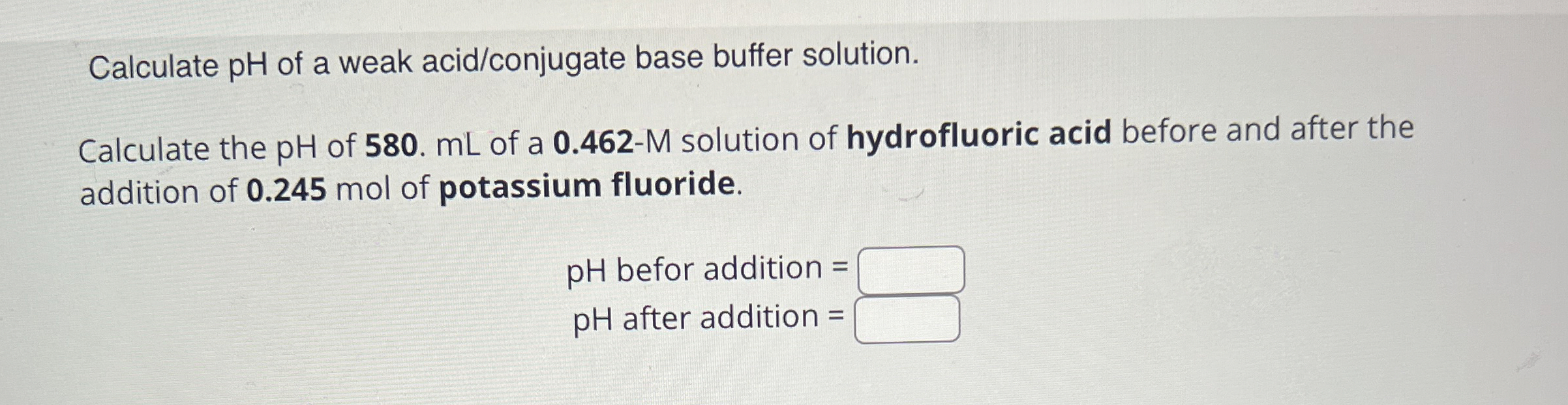 Solved Calculate pH of a weak acid/conjugate base buffer | Chegg.com