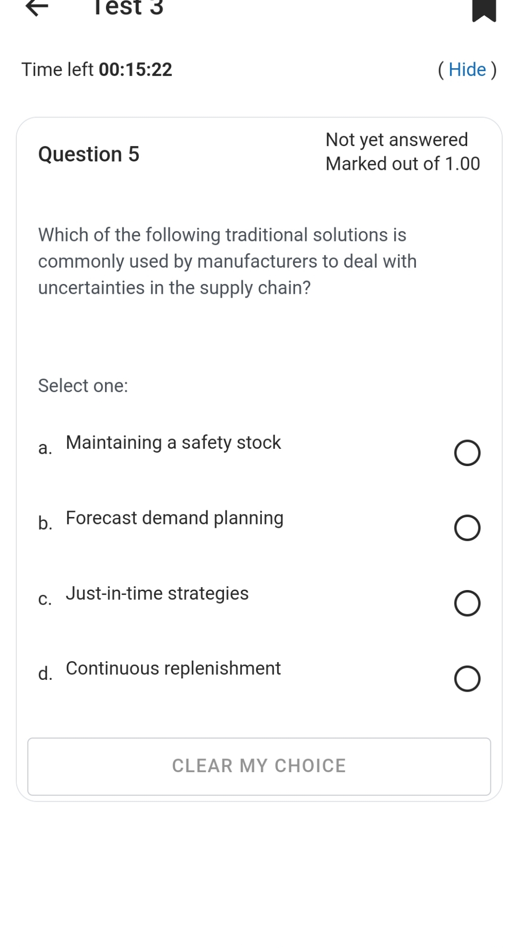 Solved Time left 00:15:22( ﻿Hide )Question 5Not yet answered | Chegg.com