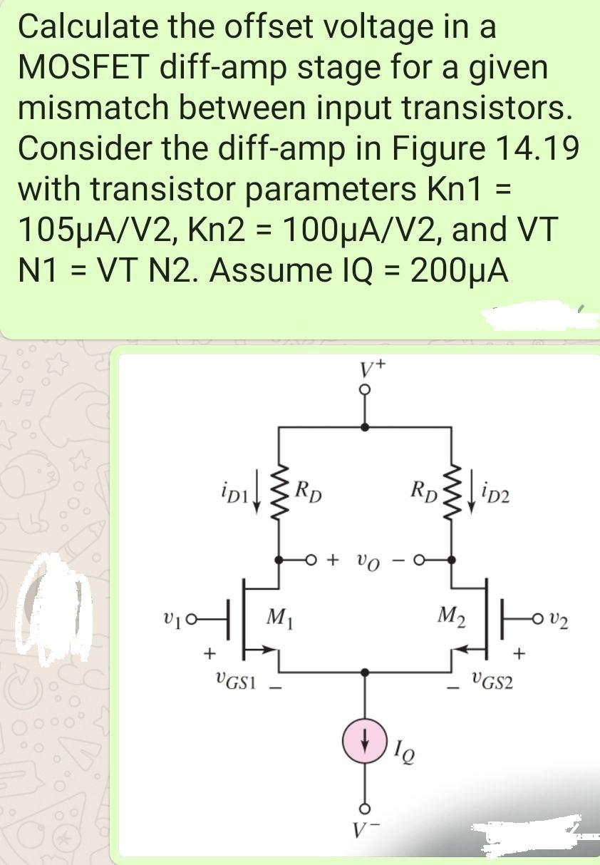 Solved Calculate the offset voltage in a MOSFET diff-amp | Chegg.com