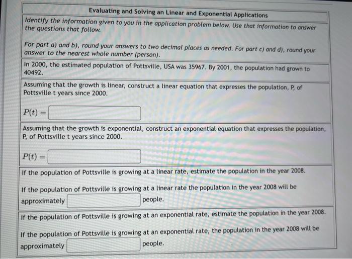 Solved Evaluating and Solving an Linear and Exponential | Chegg.com
