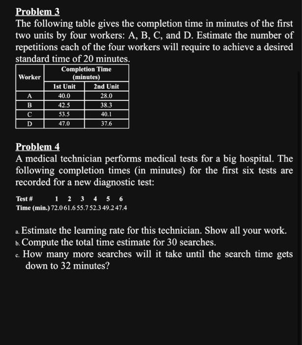Solved Problem 3 The following table gives the completion | Chegg.com