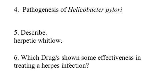 4. Pathogenesis of Helicobacter pylori 5. Describe. | Chegg.com