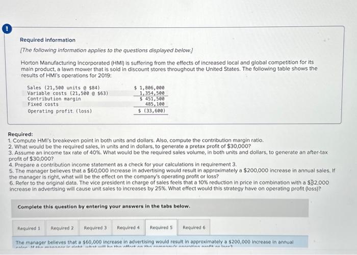 Solved Required: 1. Compute HMI's breakeven point in both | Chegg.com