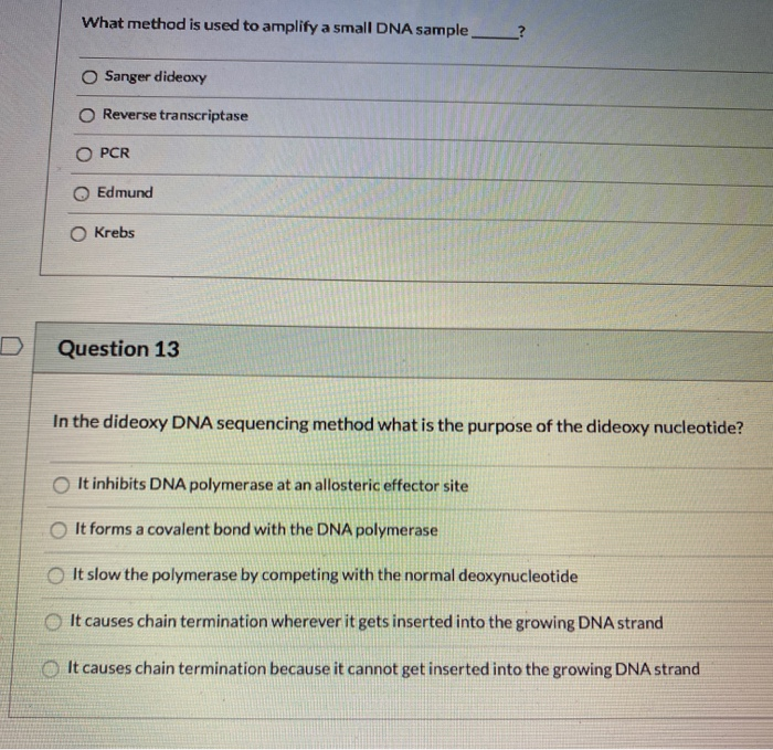 Solved What method is used to amplify a small DNA sample ? | Chegg.com