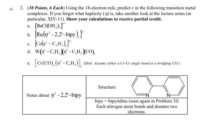 Solved B a. 2. (30 Points, 6 Each) Using the 18-electron | Chegg.com