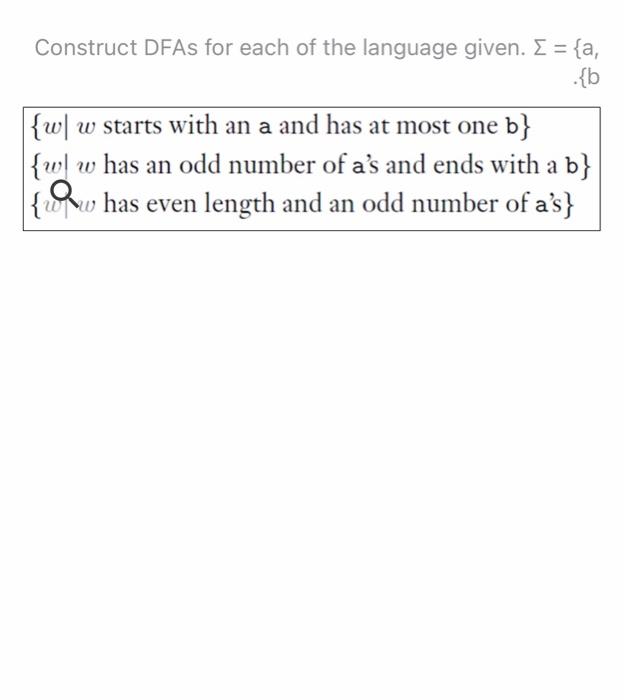 Solved Construct DFAs for each of the language given. E = | Chegg.com