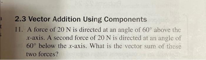 Solved 2.3 Vector Addition Using Components 11. A force of | Chegg.com